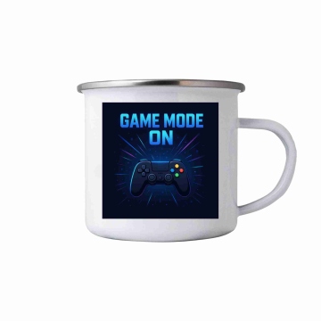 Bílý plechový hrnek 380ml s obrázkem - game mode - Mpouzdra.cz